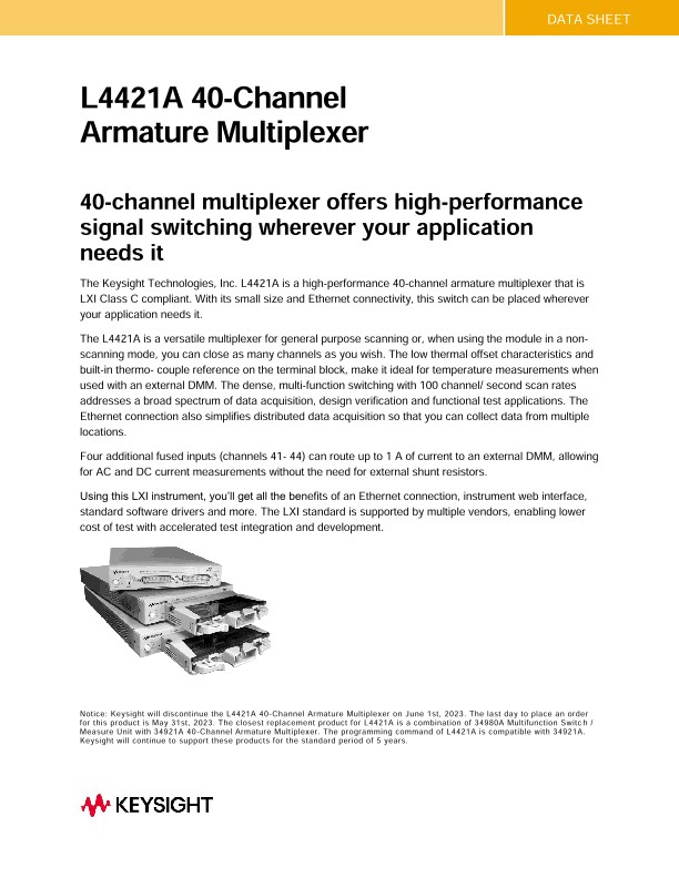 L4421A 40-Channel Armature Multiplexer PDF Asset Page | Keysight